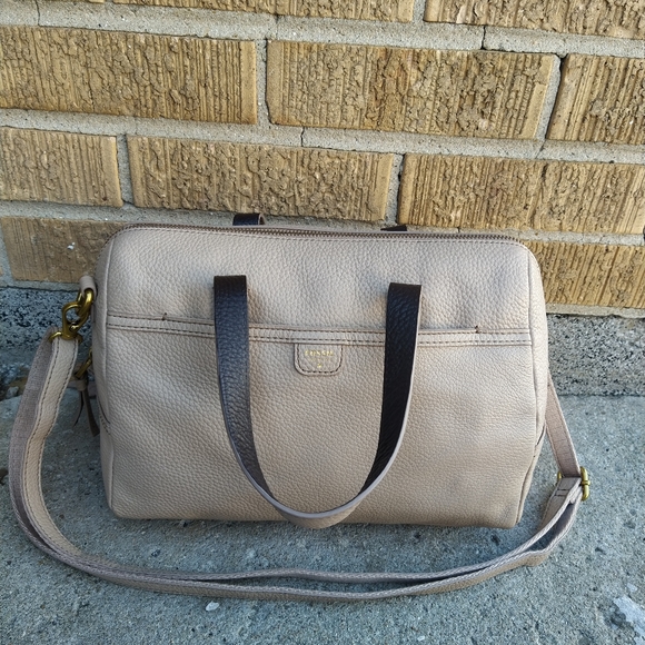 Fossil | Bags | Fossil Cognac Taupe Tan Brown Pebble Leather Mimi ...